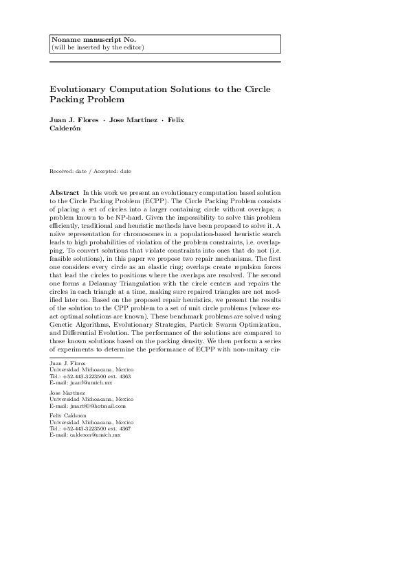 (PDF) Evolutionary computation solutions to the circle packing problem