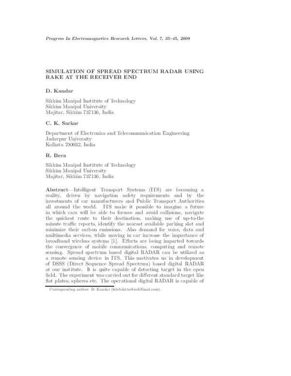Pdf Simulation Of Spread Spectrum Radar Using Rake At The Receiver End