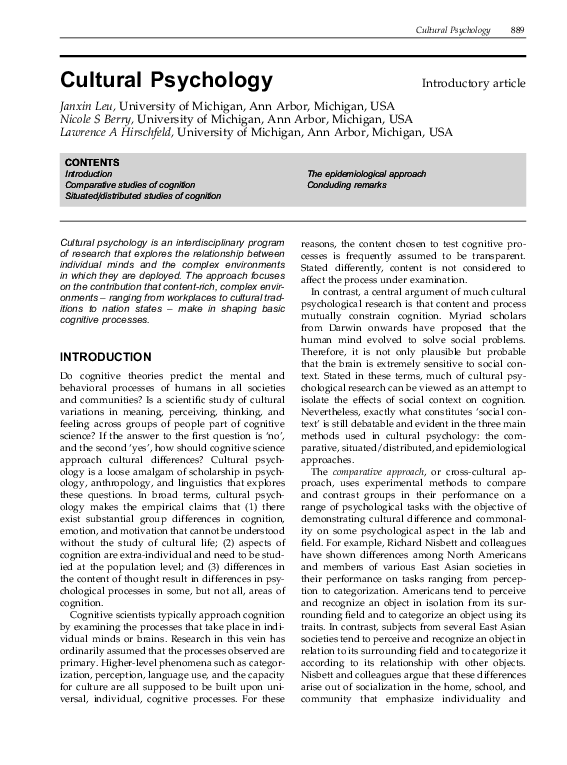 (PDF) Cultural Psychology