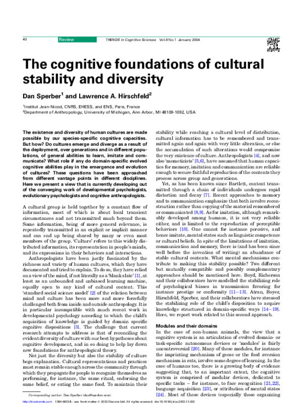 (PDF) The cognitive foundations of cultural stability and diversity