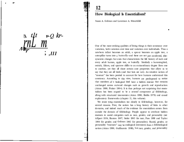 (PDF) How Biological Is Essentialism?