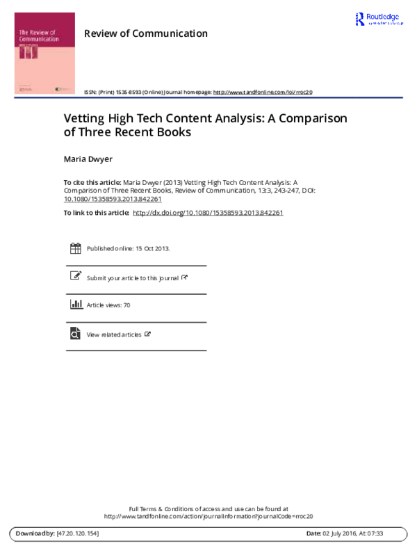 (PDF) Vetting High Tech Content Analysis: A Comparison of Three Recent ...
