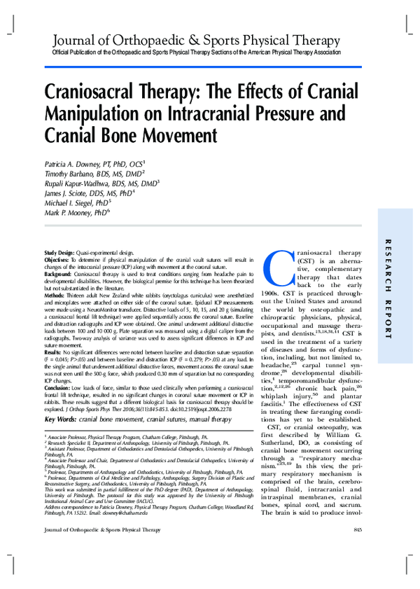 (PDF) Craniosacral Therapy: The Effects of Cranial Manipulation on ...