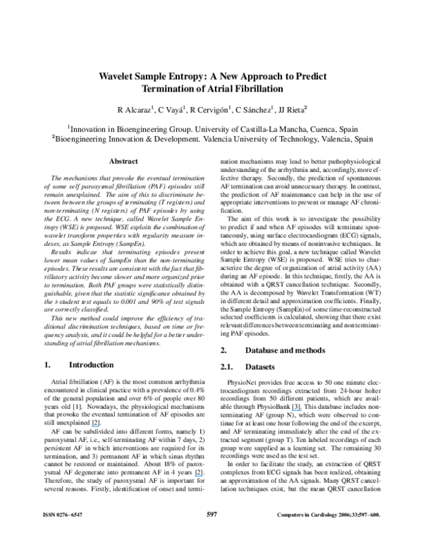 Pdf Wavelet Sample Entropy A New Approach To Predict Termination Of