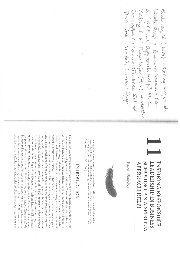 (PDF) Inspiring responsible leadership in business schools - can a ...