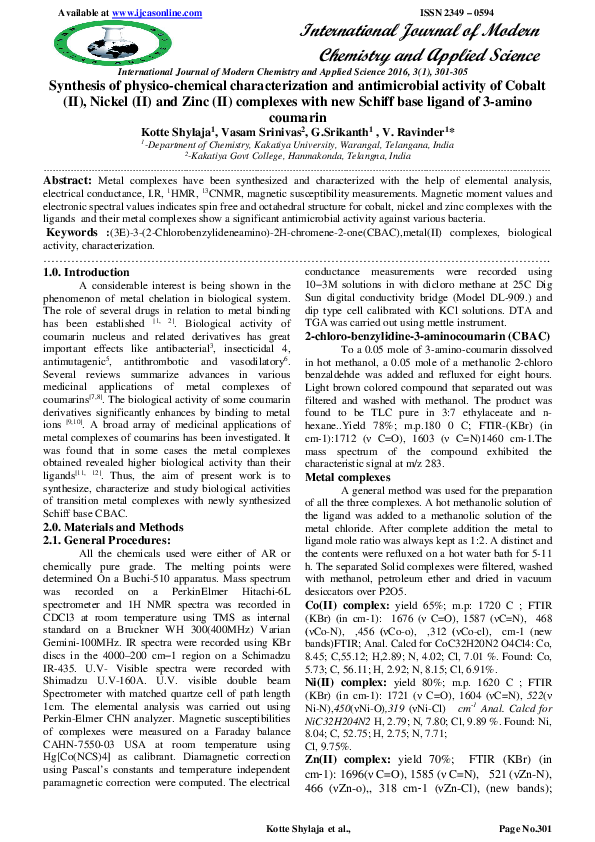 (PDF) Synthesis of physico-chemical characterization and antimicrobial activity of Cobalt (II ...