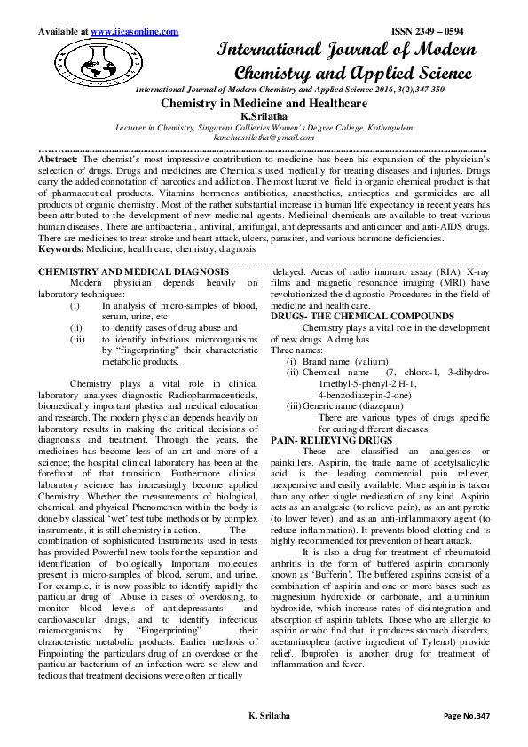 (PDF) Chemistry in Medicine and Healthcare