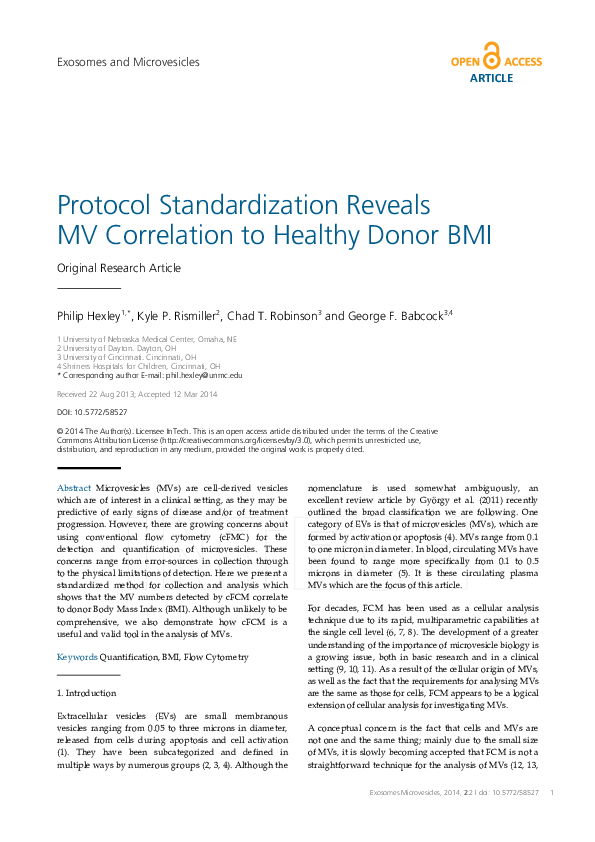(PDF) Protocol Standardization Reveals MV Correlation to Healthy Donor BMI