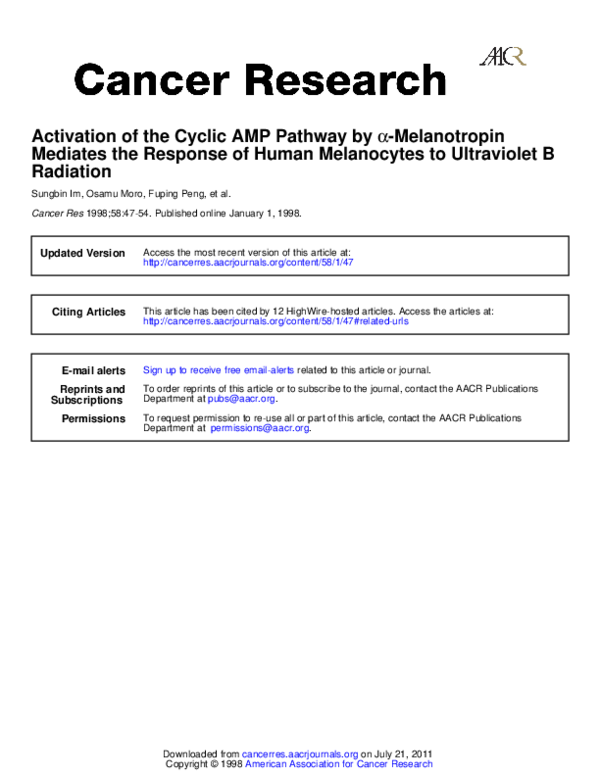 (PDF) Activation of the Cyclic AMP Pathway by α-Melanotropin Mediates ...