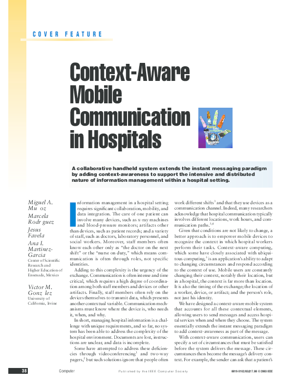 (PDF) Context-Aware Mobile Communication in Hospitals