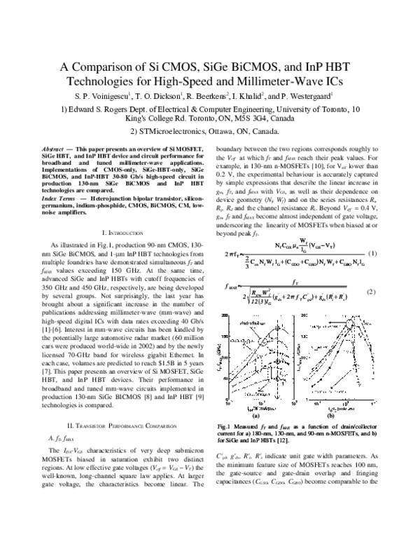 (PDF) A Comparison of Si CMOS, SiGe BiCMOS, and InP HBT Technologies ...