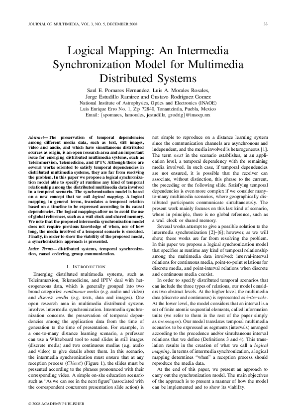 (PDF) Logical Mapping: An Intermedia Synchronization Model for Multimedia Distributed Systems