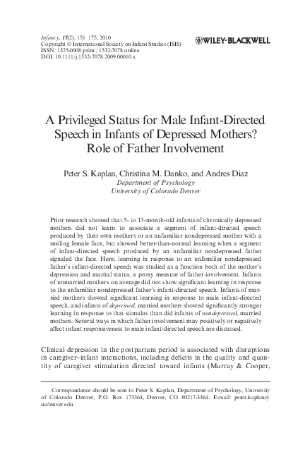 (PDF) A Privileged Status for Male Infant-Directed Speech in Infants of ...
