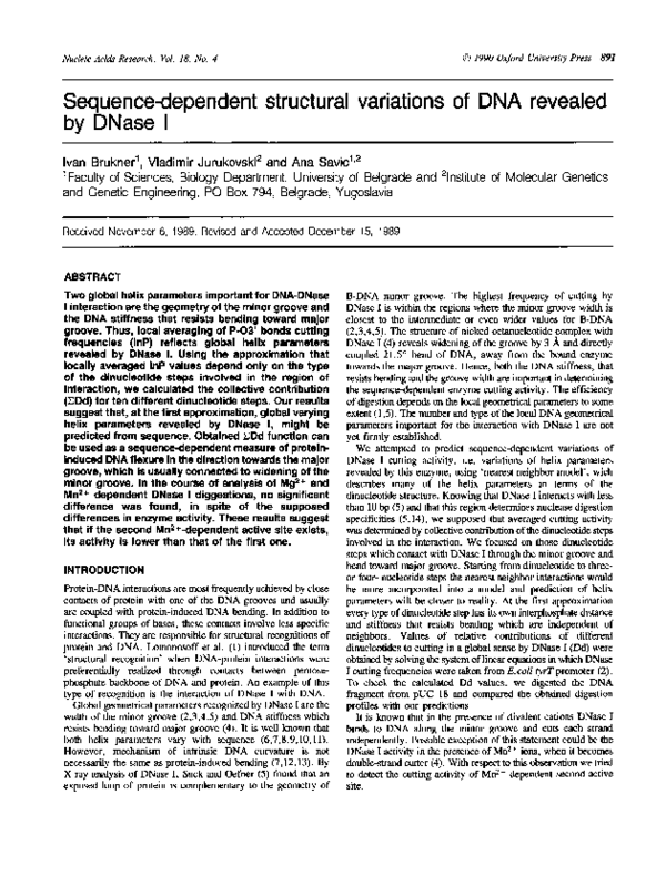 (PDF) Sequence-dependent structural variations of DNA revealed by DNase I