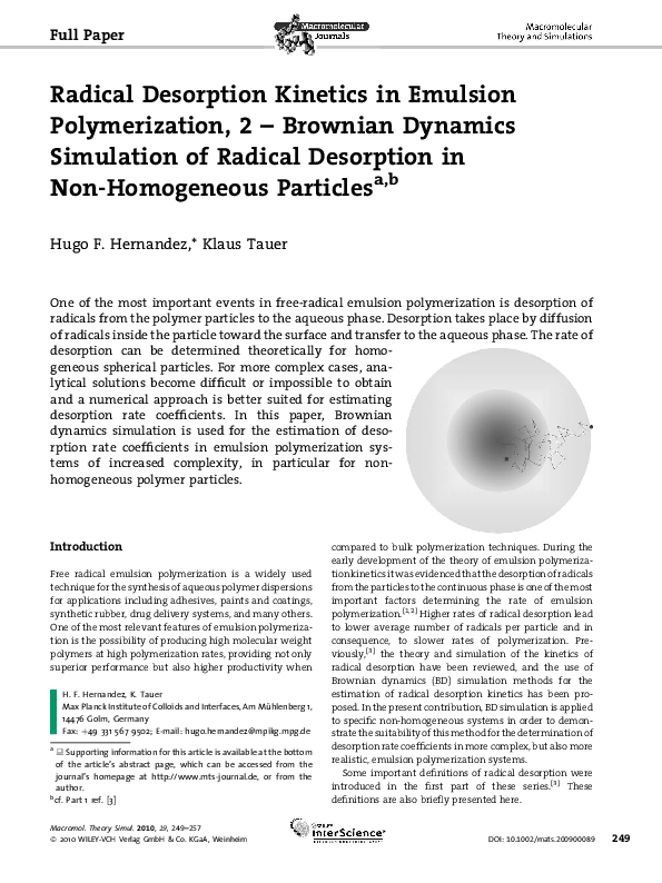 (PDF) Radical Desorption Kinetics in Emulsion Polymerization, 2 ...