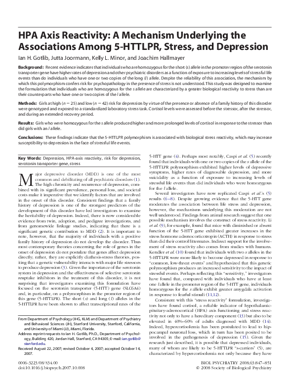 (PDF) HPA axis reactivity: a mechanism underlying the associations ...