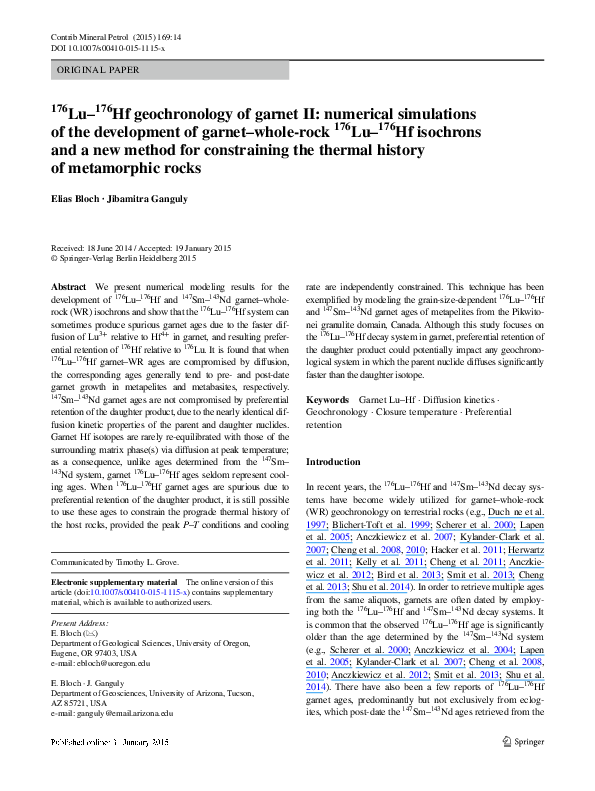 Pdf Lu Hf Geochronology Of Garnet Ii Numerical Simulations Of The Development Of Garnet Whole