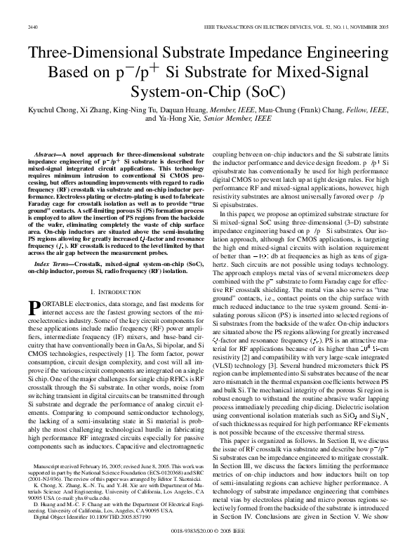 (PDF) Three-dimensional substrate impedance engineering based on p-/p+ Si substrate for mixed ...