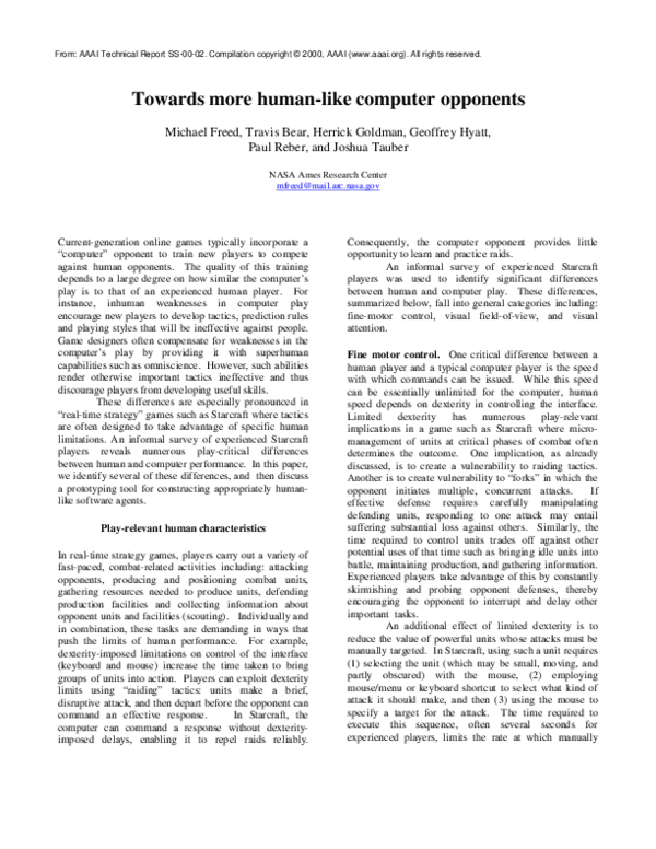 (PDF) Towards more human-like computer opponents