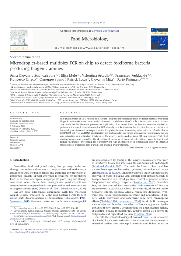(PDF) Microdroplet-based multiplex PCR on chip to detect foodborne bacteria producing biogenic ...