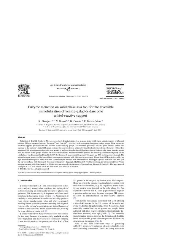 (PDF) Enzyme reduction on solid phase as a tool for the reversible ...