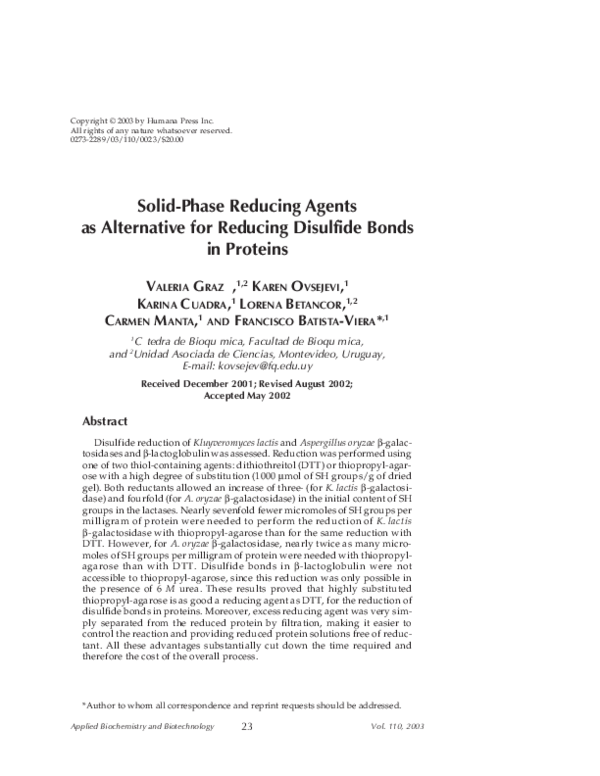(PDF) Solid-phase reducing agents as alternative for reducing disulfide ...