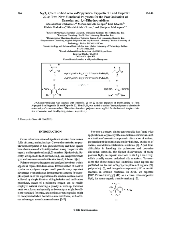 (PDF) N2O4 Chemisorbed onto n-Propylsilica Kryptofix 21 and Kriptofix ...
