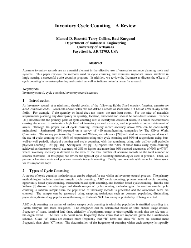 (PDF) Inventory Cycle Counting - A Review