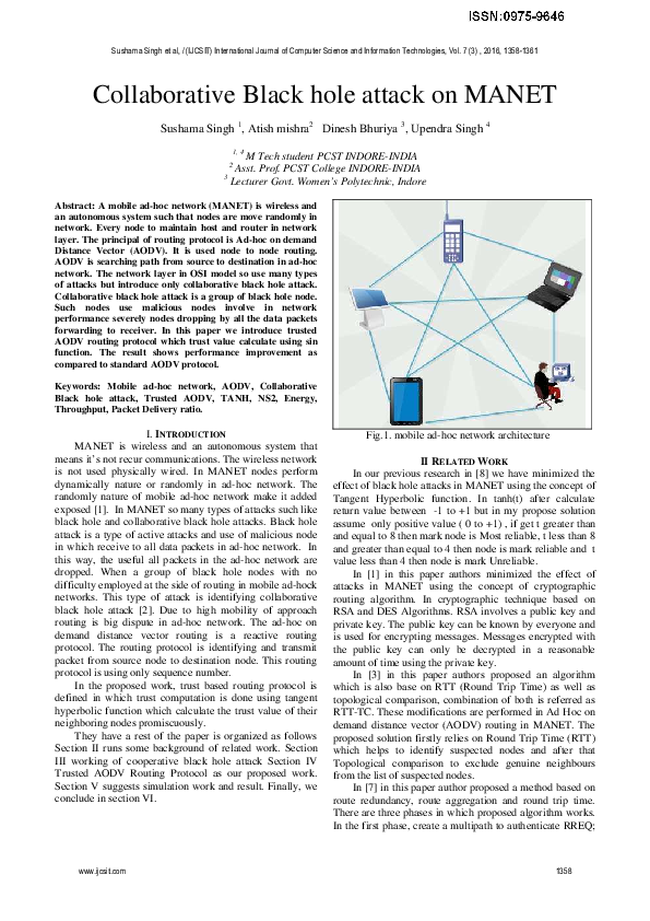 Pdf Collaborative Black Hole Attack On Manet