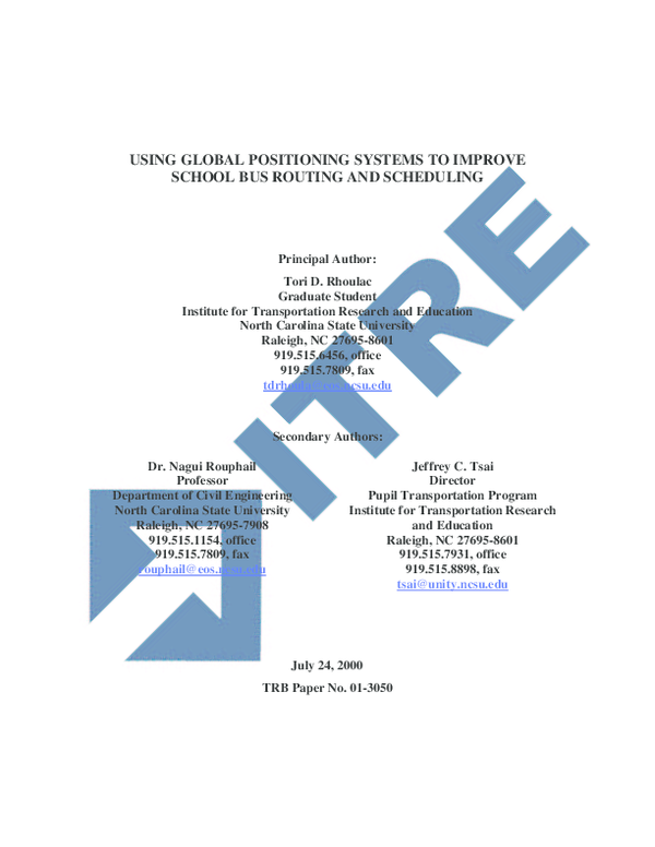 (PDF) USING GLOBAL POSITIONING SYSTEM TO IMPROVE SCHOOL BUS ROUTING AND SCHEDULING