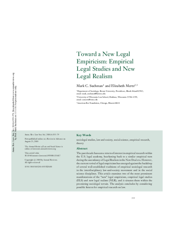 (PDF) Toward a New Legal Empiricism: Empirical Legal Studies and New ...