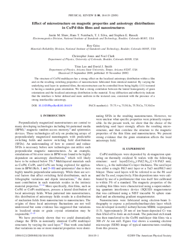 Pdf Effect Of Microstructure On Magnetic Properties And Anisotropy Distributions In Co Pd Thin