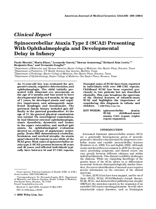 (PDF) Spinocerebellar ataxia type 2 (SCA2) presenting with ...