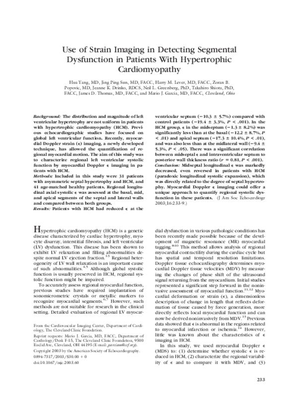 (PDF) Use of strain imaging in detecting segmental dysfunction in ...