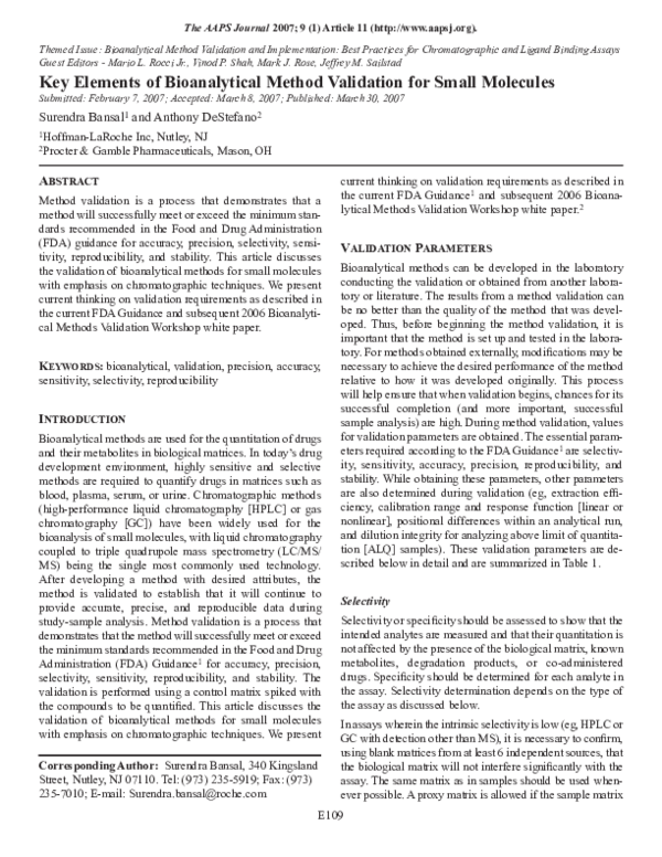 (PDF) Key elements of bioanalytical method validation for small molecules
