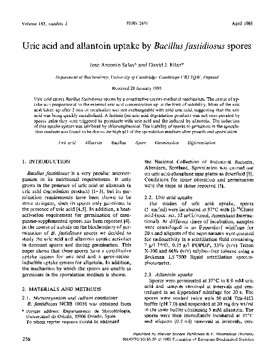 (PDF) Uric acid and allantoin uptake by Bacillus fastidiosus spores