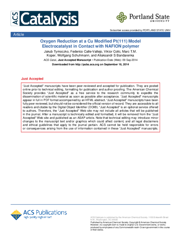 (PDF) Oxygen Reduction at a Cu Modified Pt(111) Model Electrocatalyst in Contact with NAFION polymer