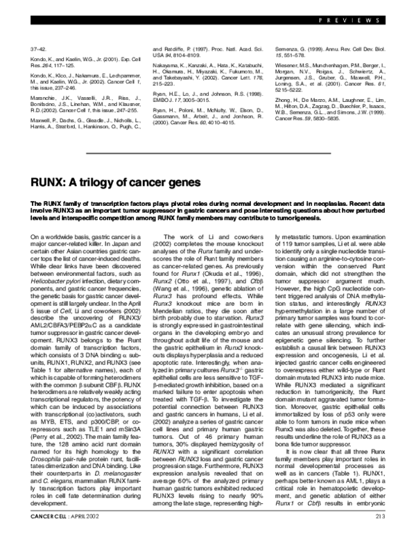 (PDF) RUNX: A trilogy of cancer genes