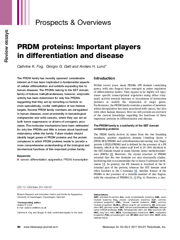 (PDF) PRDM proteins: Important players in differentiation and disease