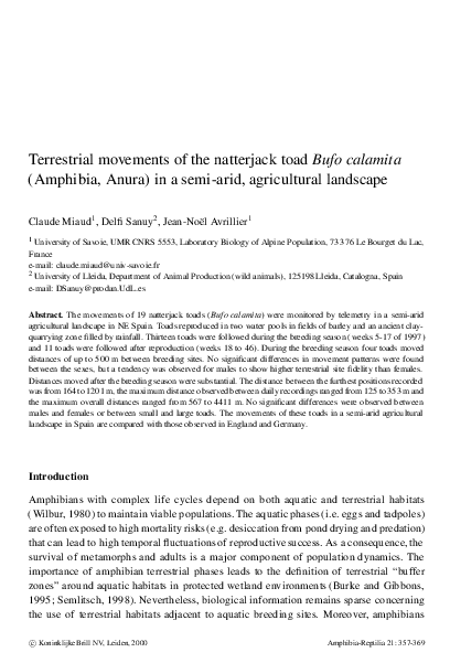(PDF) Terrestrial movements of the natterjack toad Bufo calamita ...