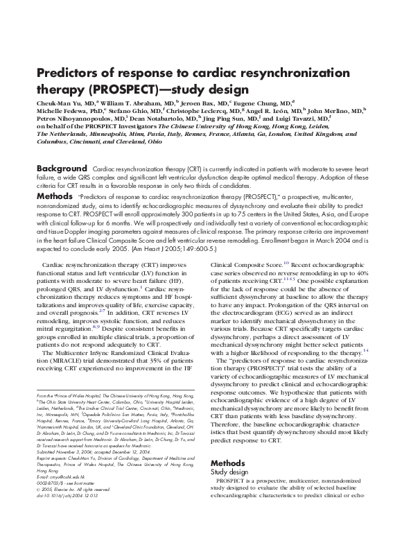 (PDF) Predictors of response to cardiac resynchronization therapy ...