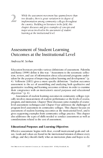 (PDF) Assessment of student learning outcomes at the institutional level