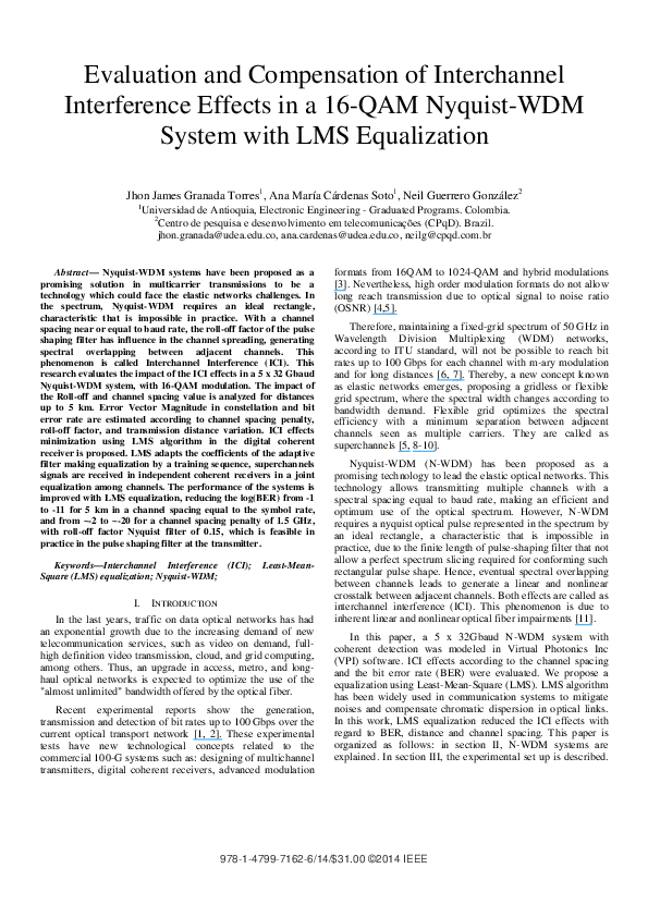 (PDF) Evaluation and compensation of interchannel interference effects in a 16-QAM Nyquist-WDM ...