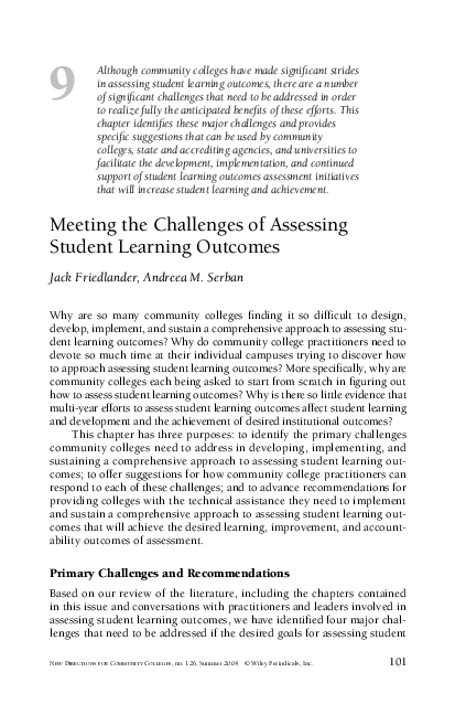 (PDF) Meeting the challenges of assessing student learning outcomes