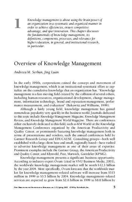 (PDF) Overview of Knowledge Management