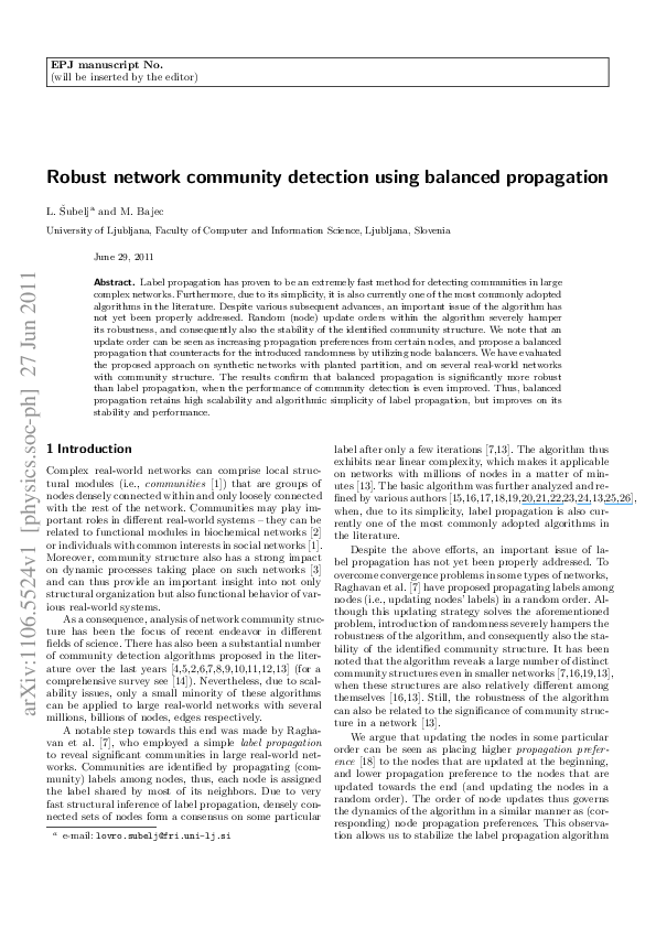 (PDF) Robust network community detection using balanced propagation