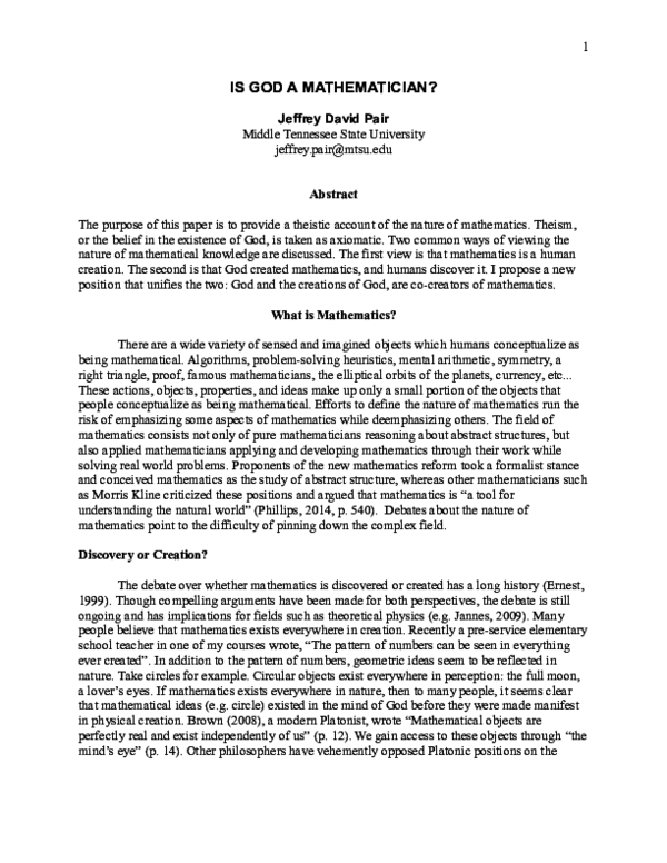 (DOC) Is God a Mathematician?