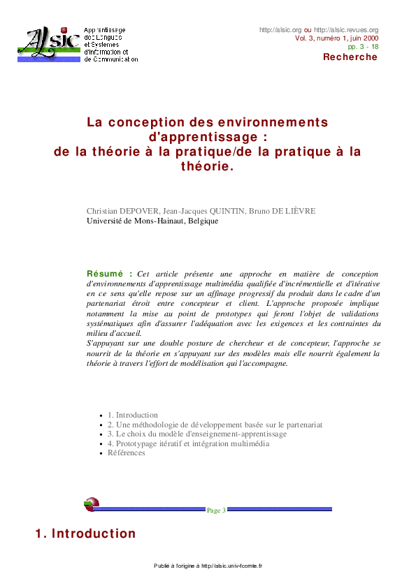 (PDF) La conception des environnements d’apprentissage : de la théorie ...
