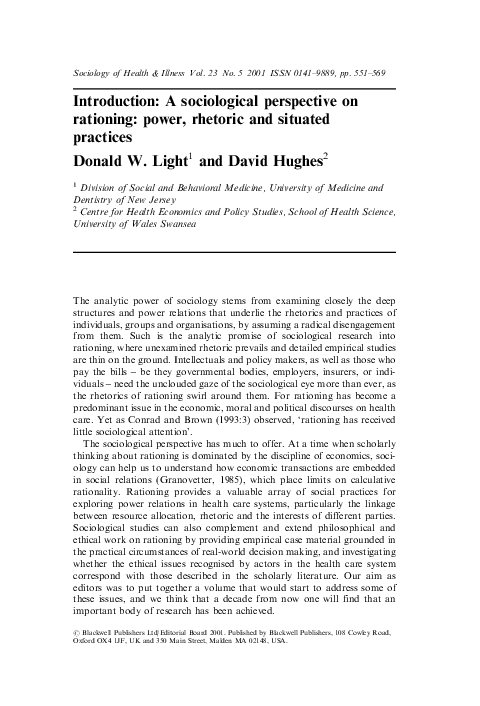 (PDF) Introduction: A sociological perspective on rationing: power ...