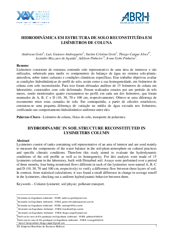 (PDF) Hidrodinâmica Em Estrutura De Solo Reconstituída Em Lisímetros De ...